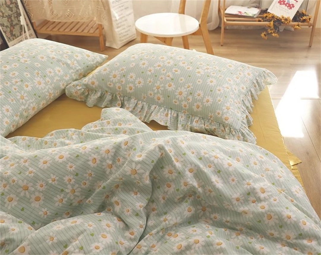 Small Daisy Floral Duvet Cover Light Mint Green Duvet Cover - Etsy
