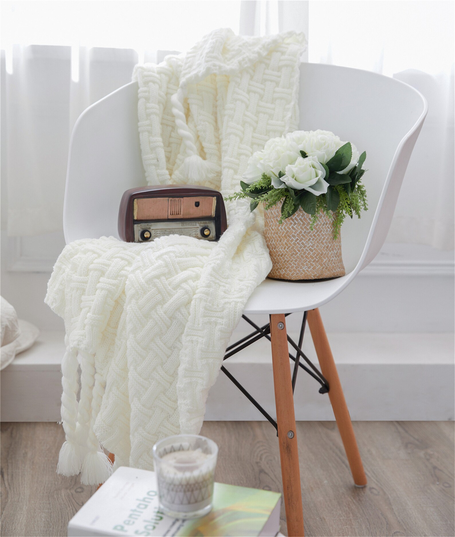 Beautiful White Throw Blanket Woven Tassel Leisure Cape Office - Etsy