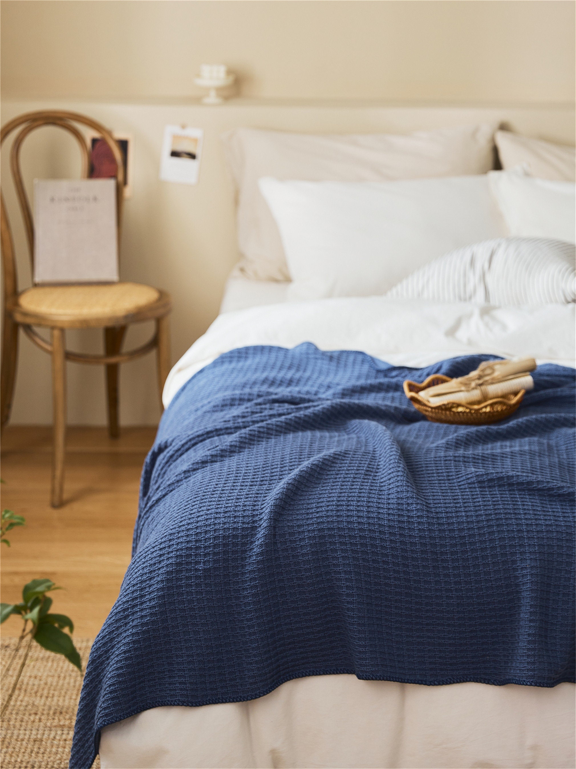 Navy Walf Checks Blanket Bed Towel Blanket Knitted Throw - Etsy UK