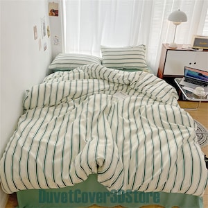 Green Stripes Bedding Set 4pcs Striped Duvet Cover With - Etsy