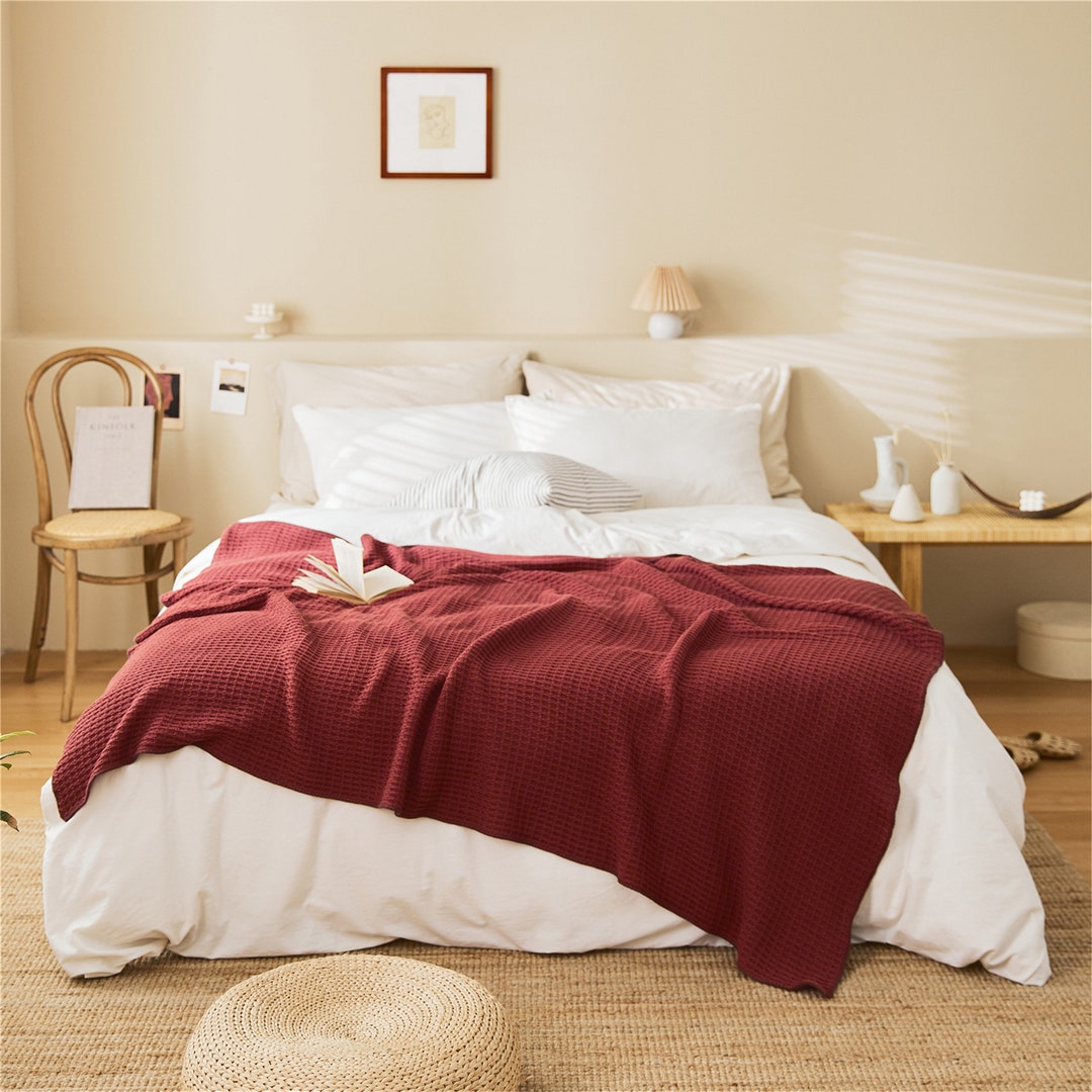 Rust Red Walf Checks Blanket Bed Towel Blanket Knitted Throw - Etsy