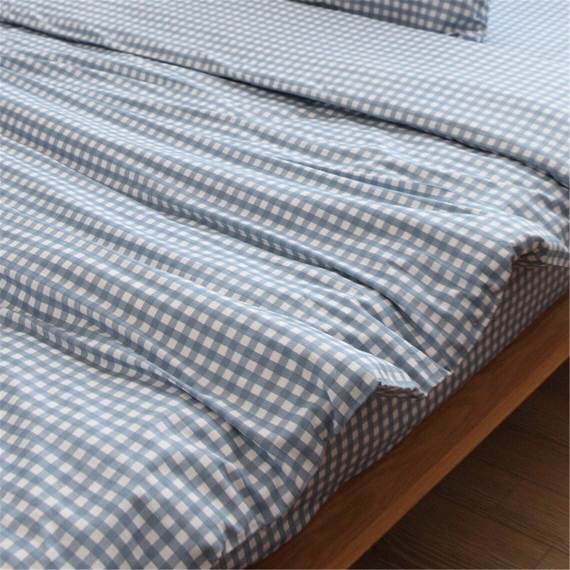 Light Blue Plaid Soft Bedding Sets 100% Cotton Concise Style | Etsy