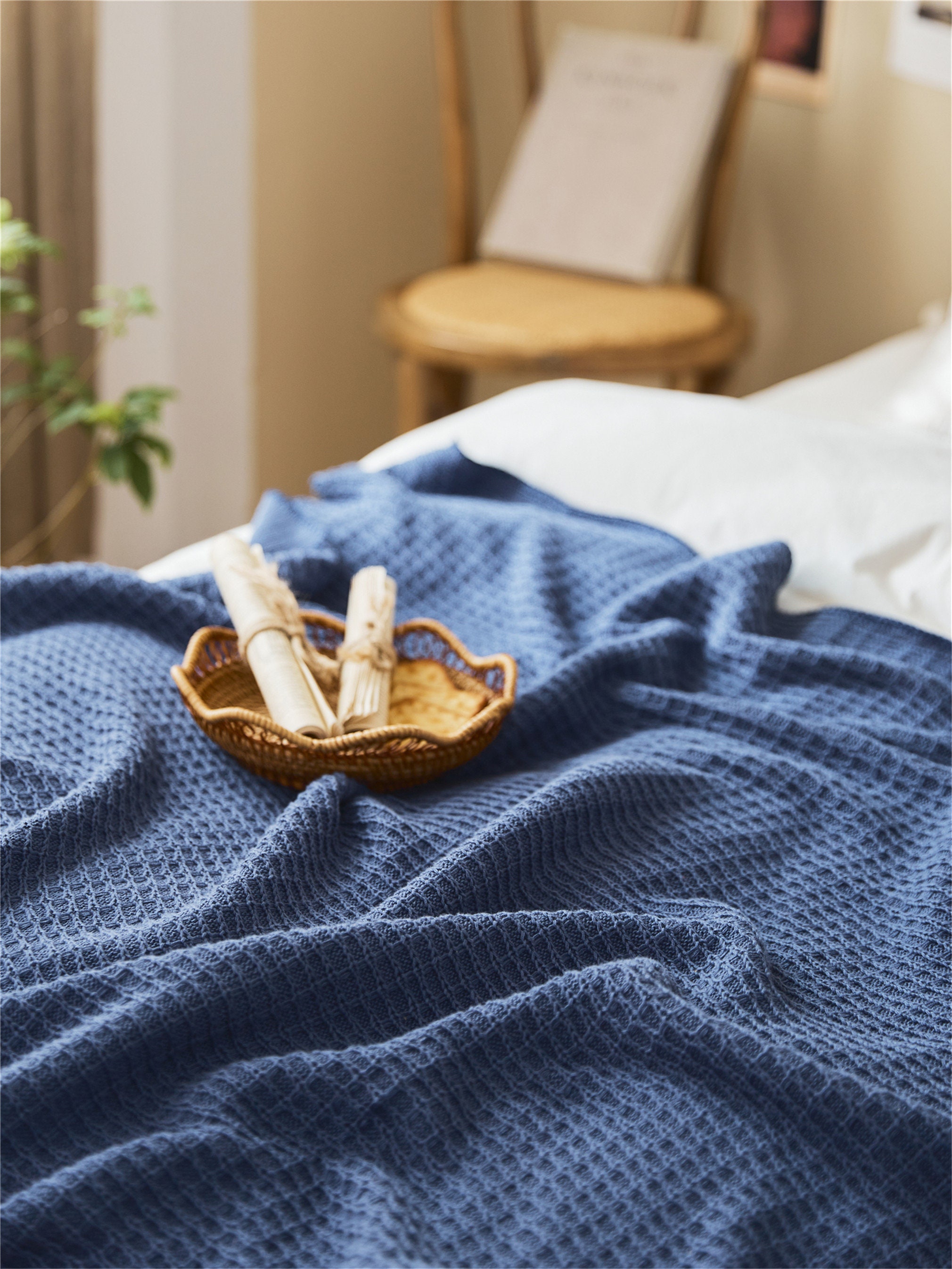 Navy Walf Checks Blanket Bed Towel Blanket Knitted Throw - Etsy UK