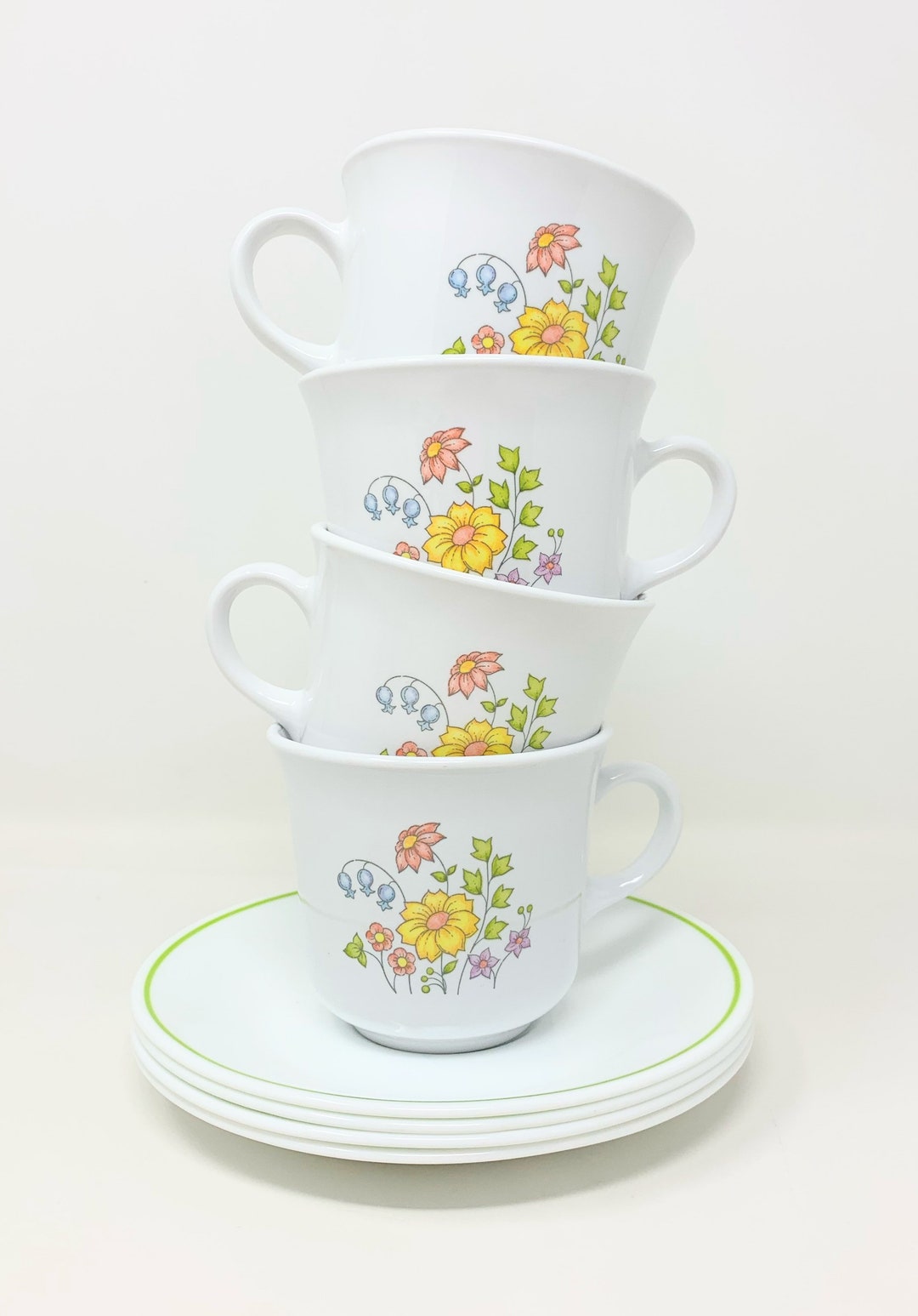 Set of Four Retro Vintage Corelle Corningware “spring Meadow” Flat Cups ...