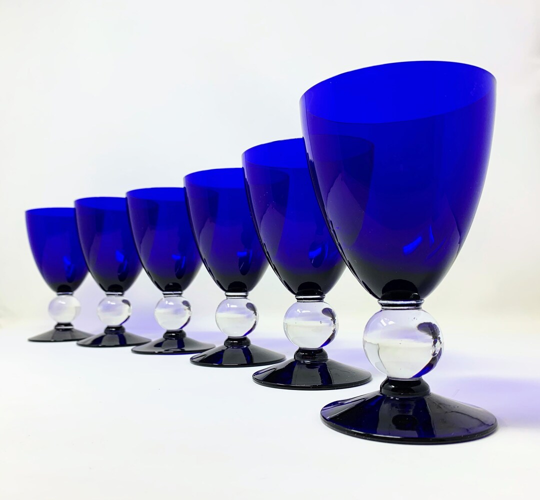 Set of Six Vintage Bryce Glass Cobalt Blue Contour - Etsy