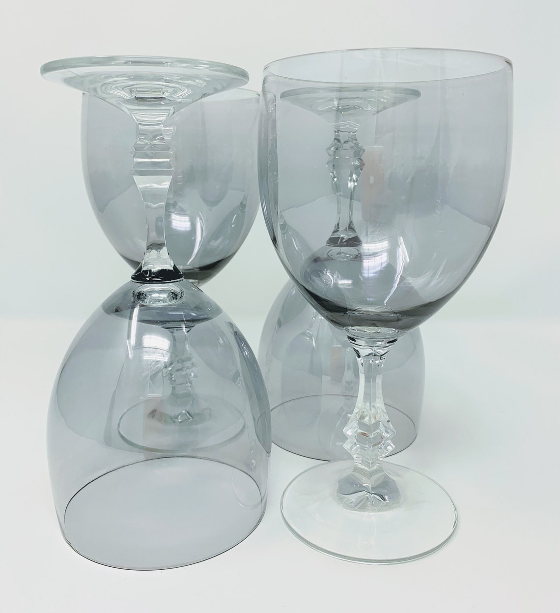 Vintage Smokey Grey Crystal Wine Glasses Etsy
