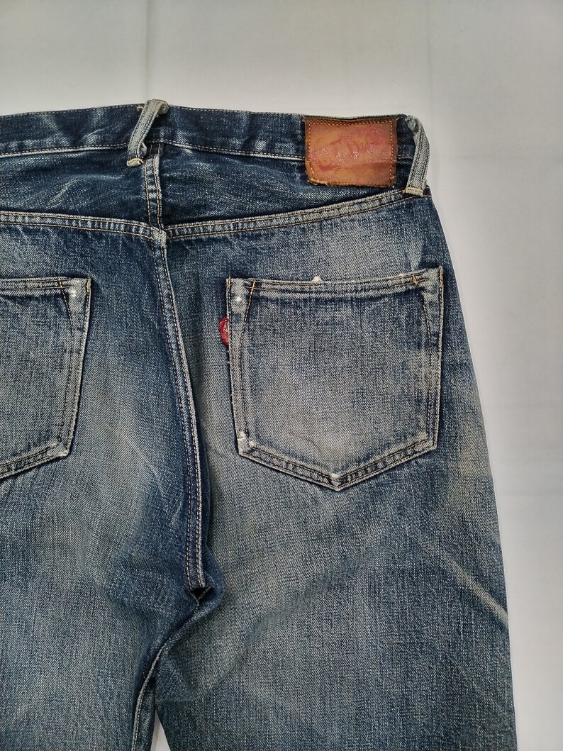 W32 Reworked DENIME Leather Patch Selvedge Jeans With Handstitched Patchwork - Etsy