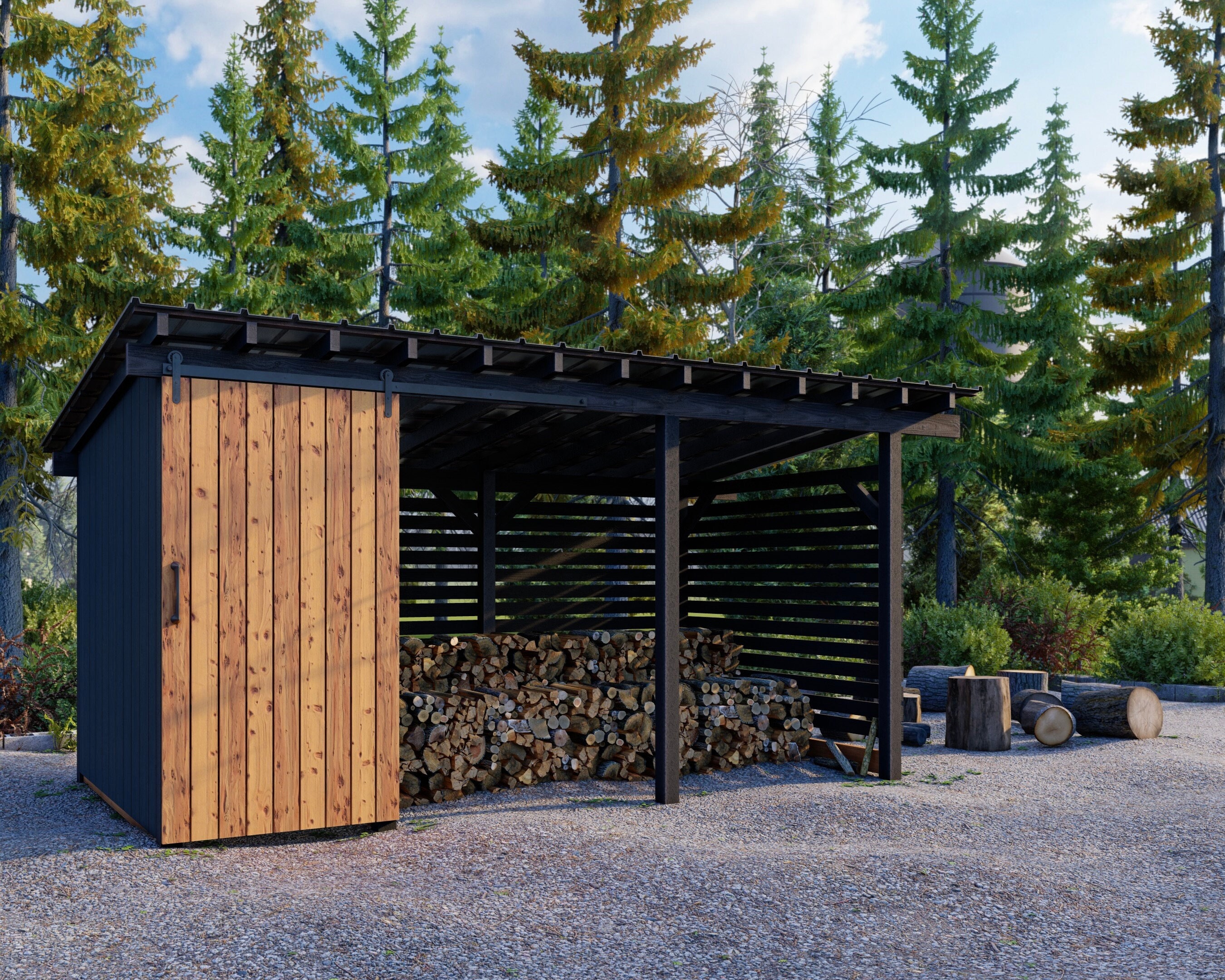 8x16 Firewood Shed Plans PDF - Firewood Storage Shed With Sliding Door ...