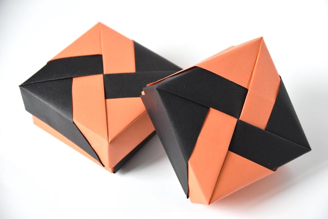 Hand Folded Origami Box With Lid Black Orange Halloween Candy ...