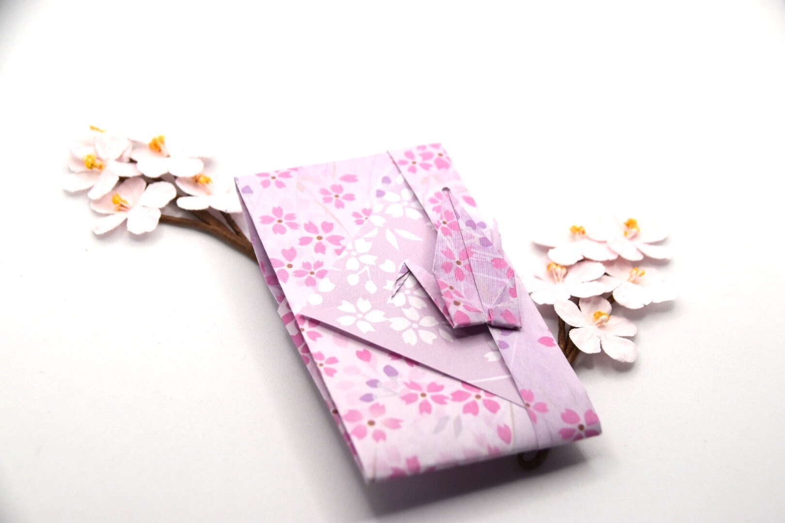 Set of 4 Origami Money Envelope Crane Decoration Sakura Cherry Blossom ...