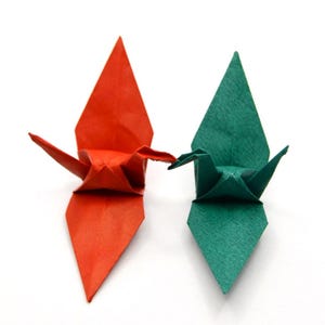 Origami Paper Kissing Connected Cranes Red Green Christmas Ornament Cake Decoration Wedding ...