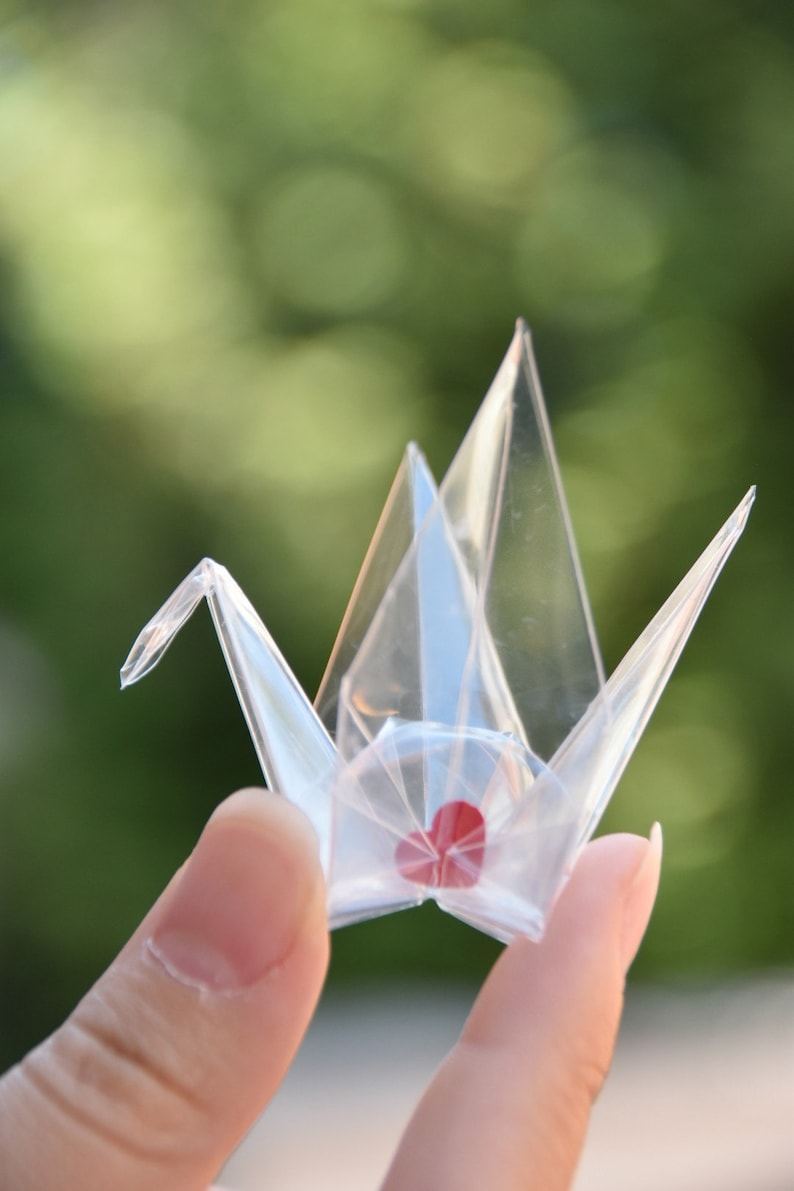 Transparent Orizuru Crane With Paper Heart Love Cute Origami Wedding ...