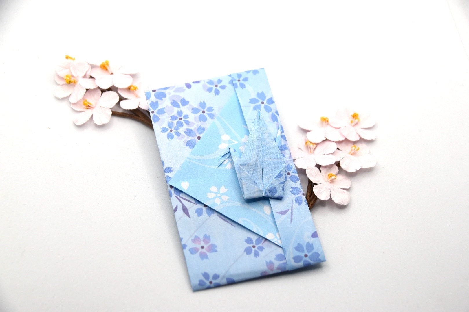 Set of 4 Origami Money Envelope Crane Decoration Sakura Cherry Blossom ...