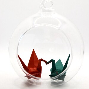 Origami Paper Kissing Connected Cranes Red Green Christmas Ornament ...