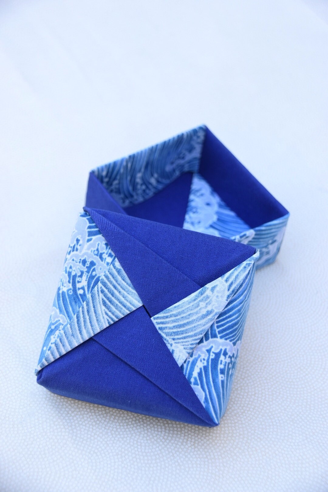 Handmade Blue Fabric Origami Box Pinwheel Lid Cloth Wedding Reception ...