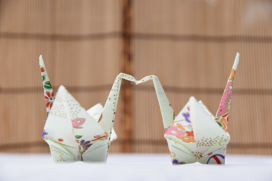 Origami Kissing Connected Cranes Washi Paper Valentines Anniversary ...