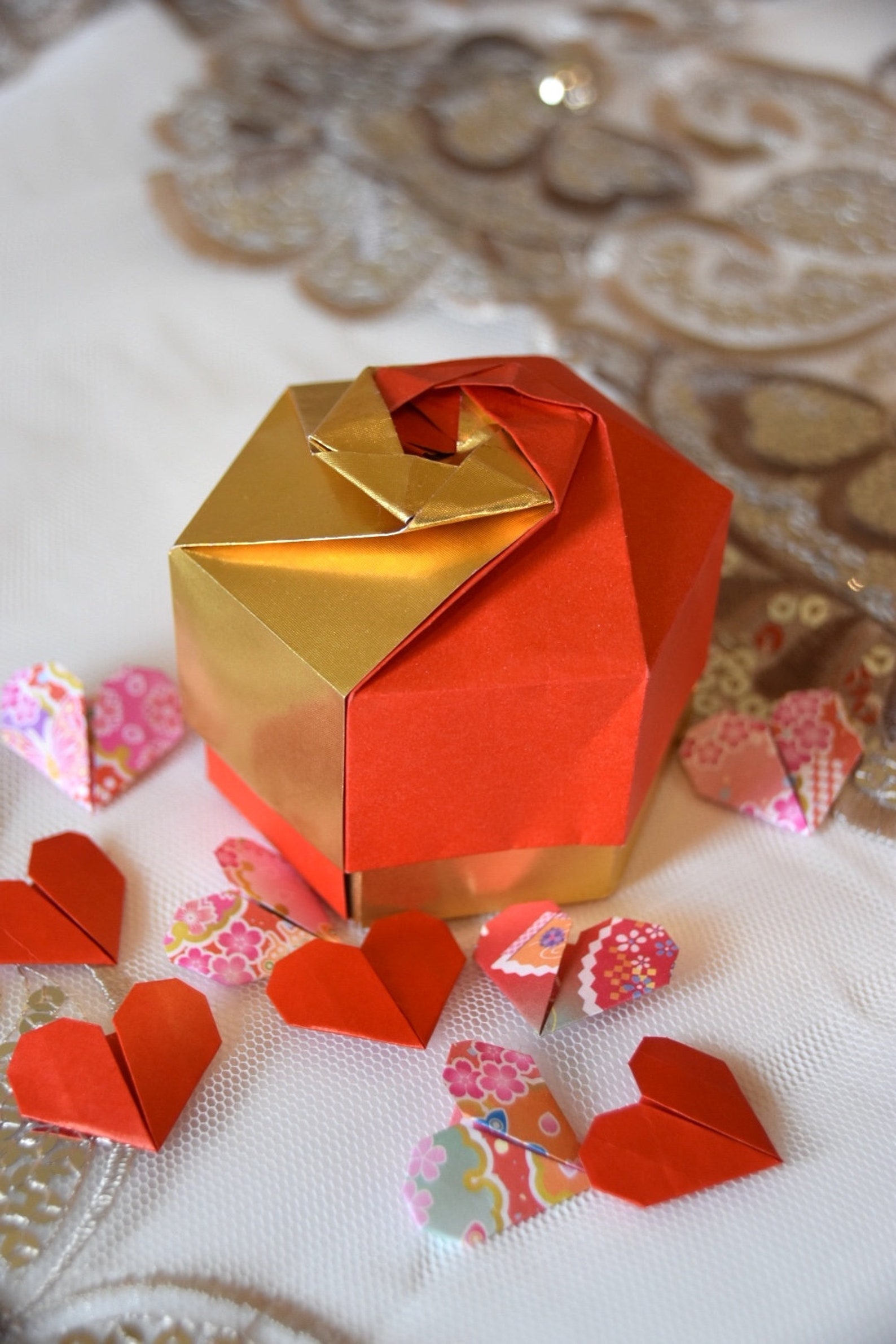 Handmade Origami Paper Gift Box With Floral Decoration Japanese Chinese ...