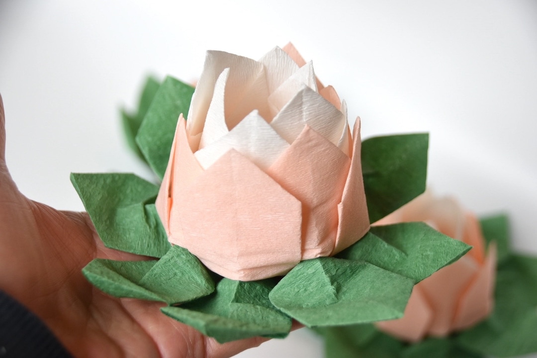 Origami Paper Lotus Flower Crepe Delicate Wedding Party Decor Gift Ring ...