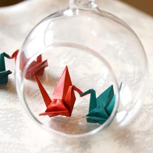 Origami Paper Kissing Connected Cranes Red Green Christmas Ornament ...
