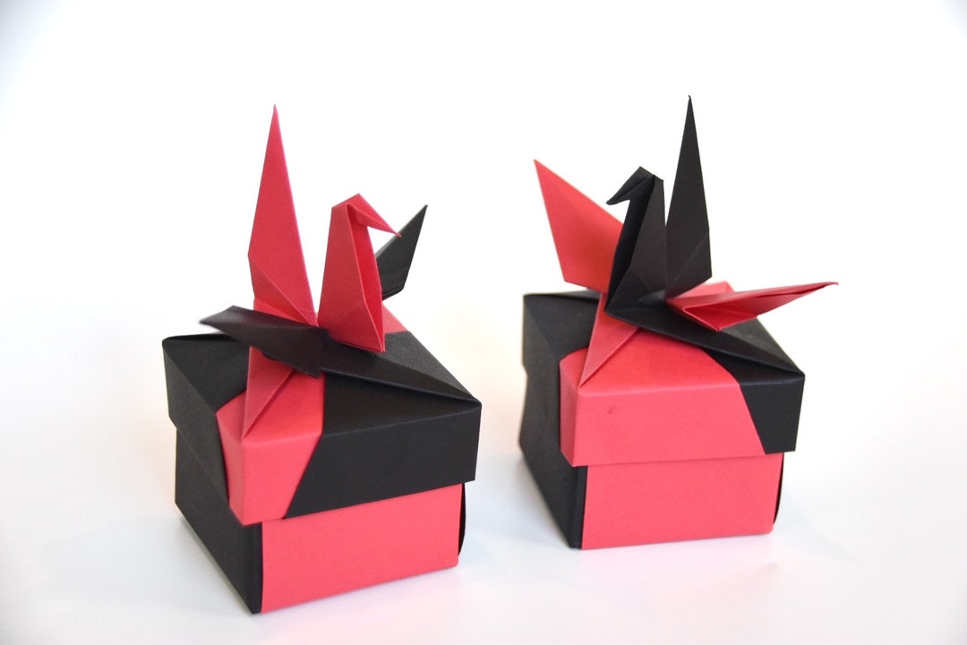 Origami Red Black Paper Gift Box Lid Crane Decoration Japanese Jewelry ...