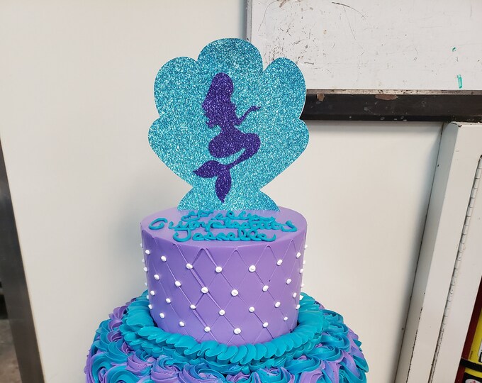 Glitter Shell Mermaid Cake Topper Purple Teal - Etsy