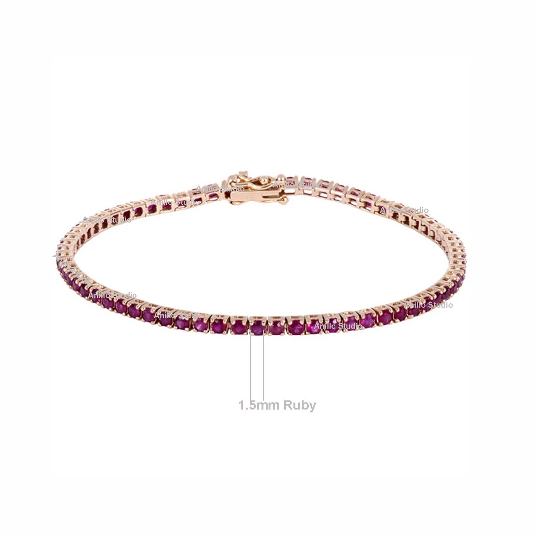 Natural Ruby Tennis Gold Bracelet, Solid 14K Yellow Gold, Delicate ...