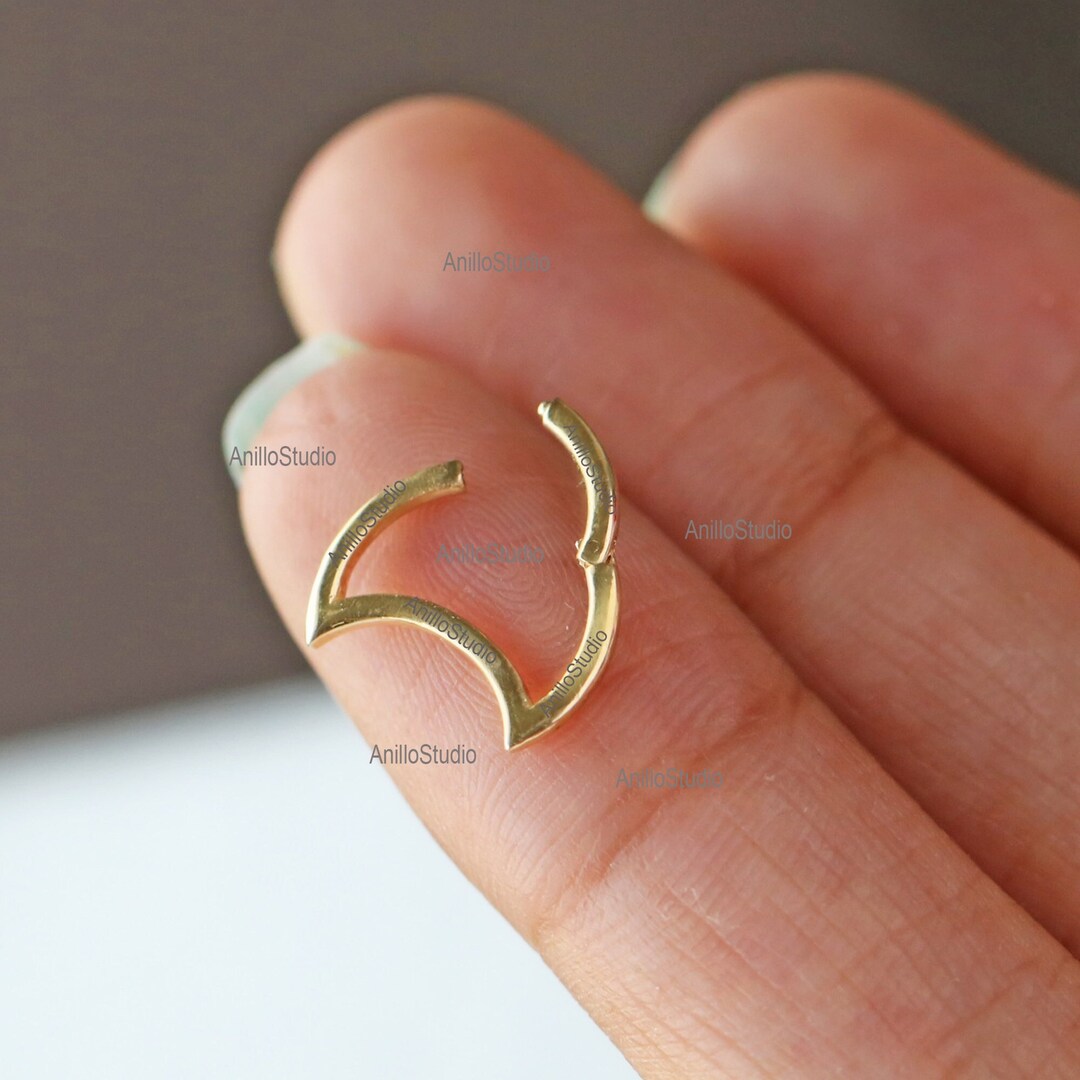 Solid 14k Yellow Gold Plain Elongated Crescent Enhancer Charm Pendant Holder/necklace Lock Pave ...