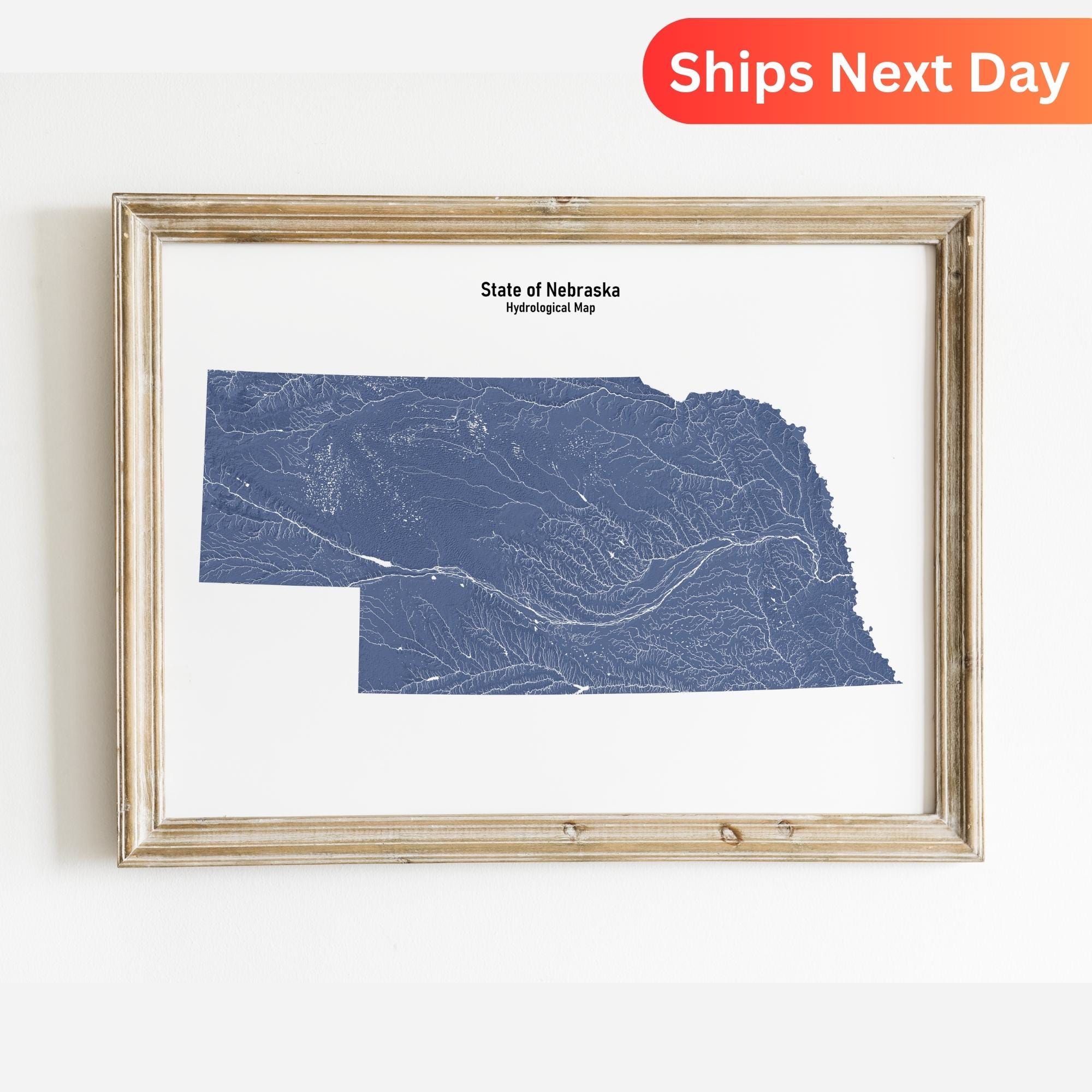 Nebraska Hydrology Map of Nebraska Rivers and Lakes Wall Art for ...