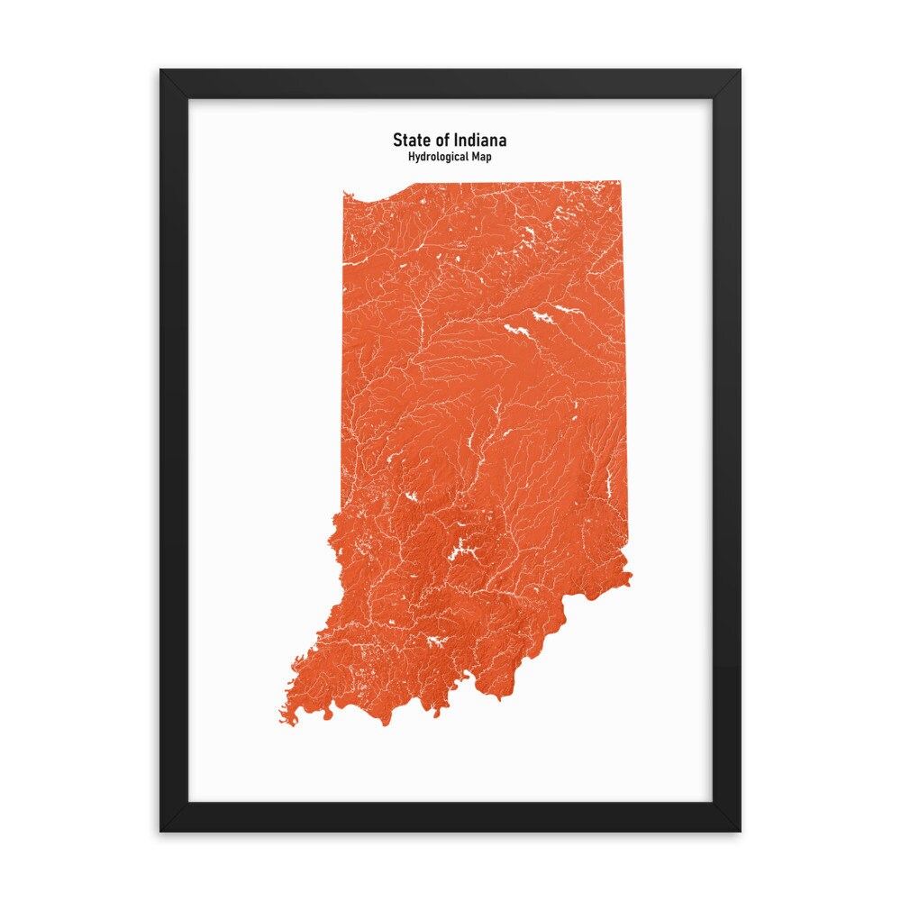 Hydrology Map Indiana Wall Art Map Art Print Rivers and - Etsy