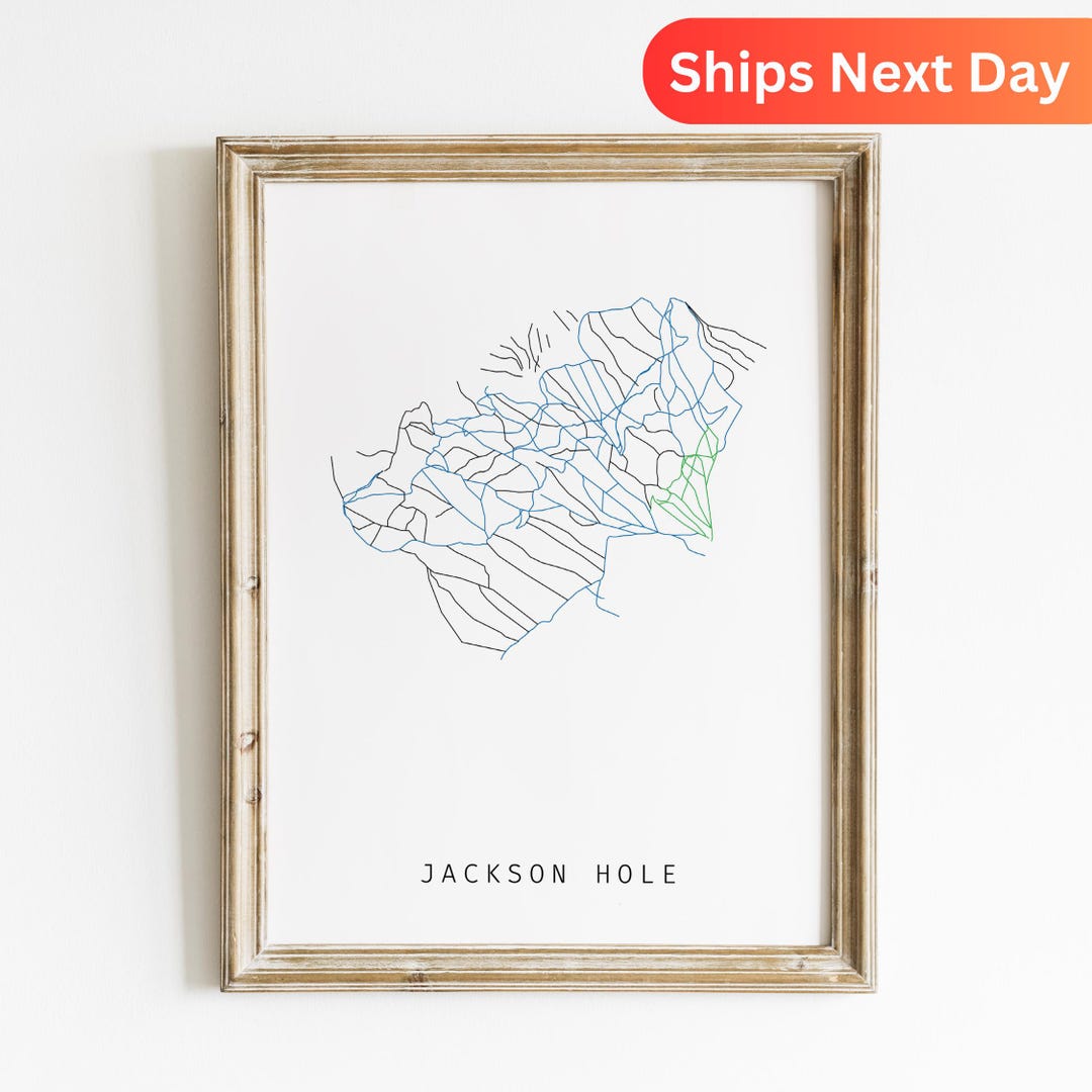 Jackson Hole Ski Trail Map Poster, Jackson Ski Decor, Mountain Art ...
