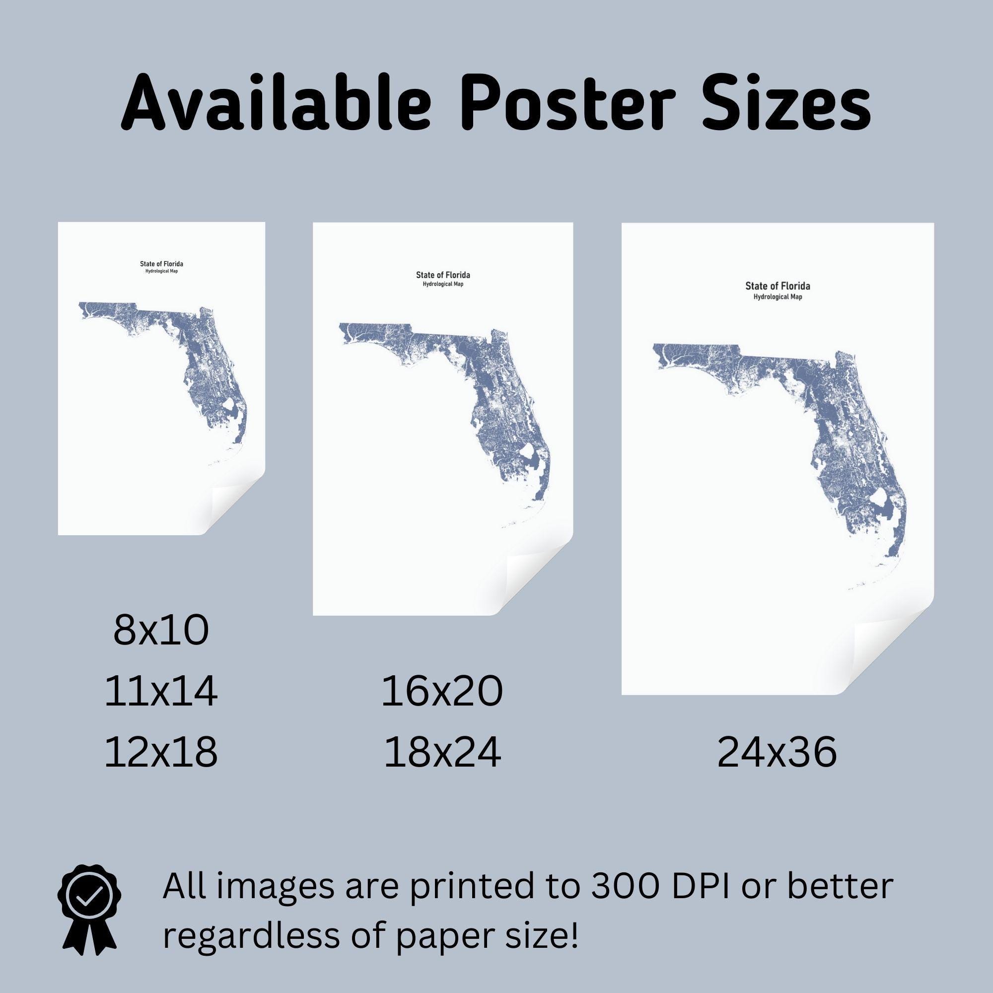 Florida Hydrology Map of Florida Rivers and Lakes Wall Art for Florida ...