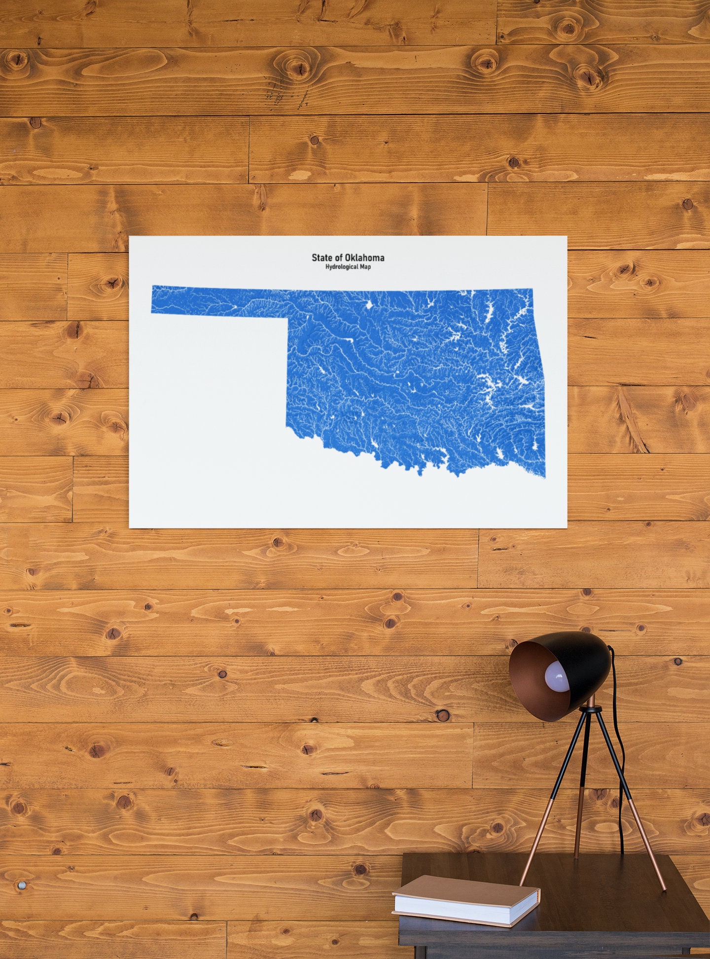 Hydrology Map Oklahoma Wall Art Map Art Print Rivers and Lakes Art ...