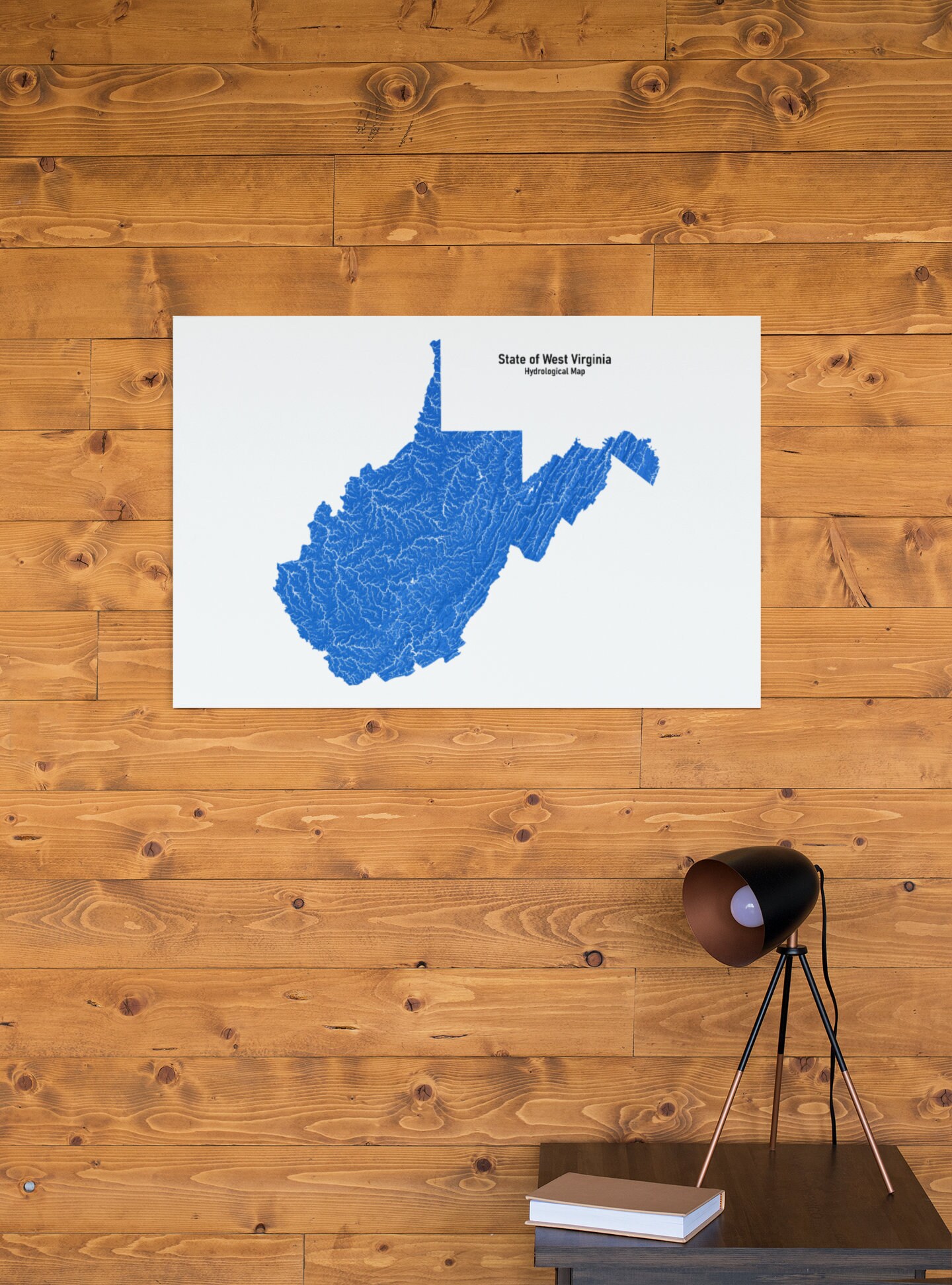 Hydrology Map West Virginia Wall Art Map Art Print Rivers and Lakes Art ...