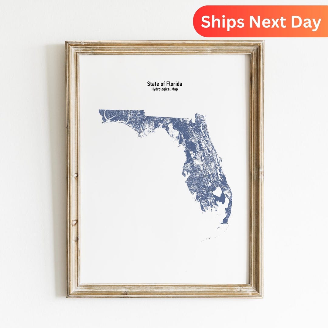Florida Hydrology Map of Florida Rivers and Lakes Wall Art for Florida ...