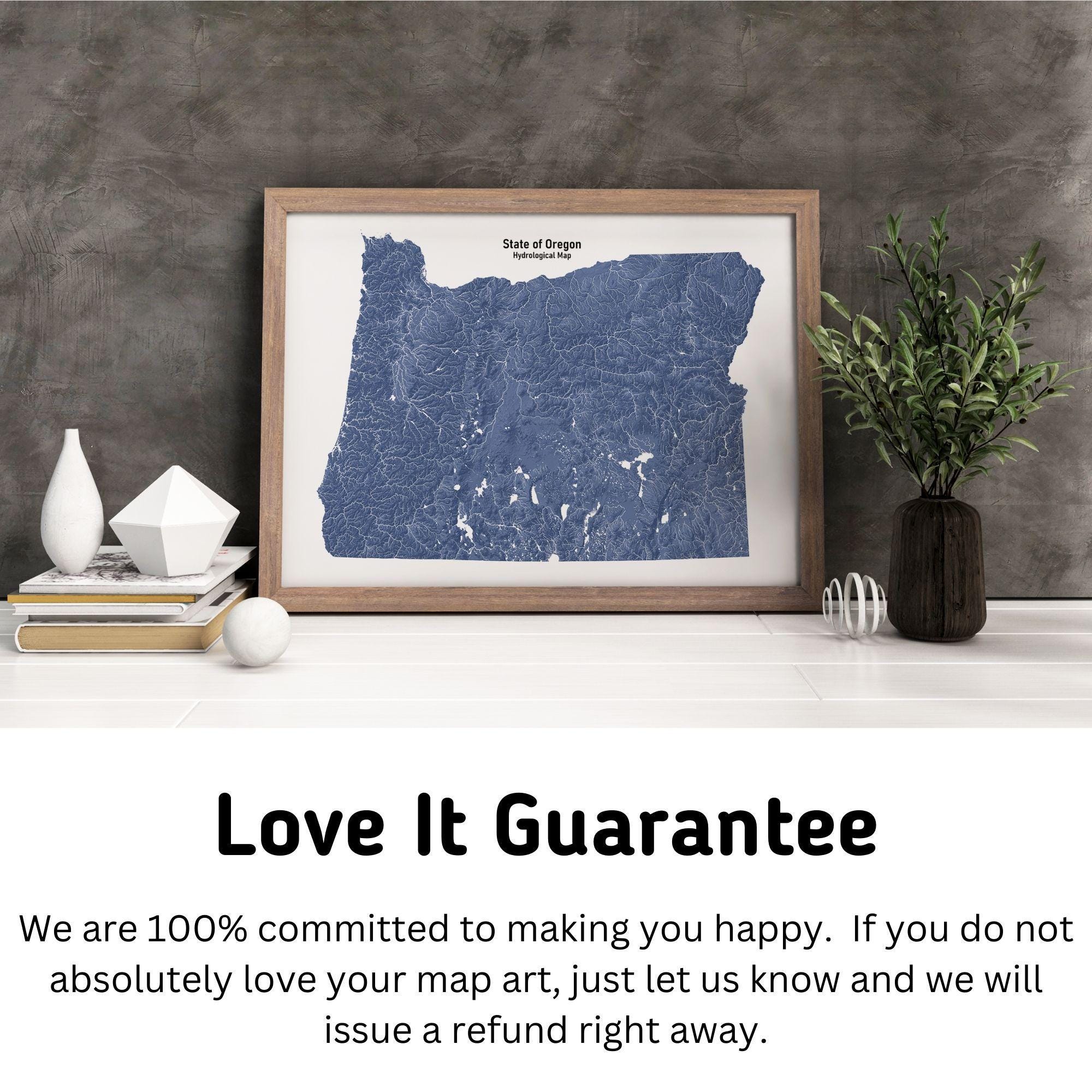 Oregon Hydrology Map of Oregon Rivers and Lakes Wall Art for Oregon ...