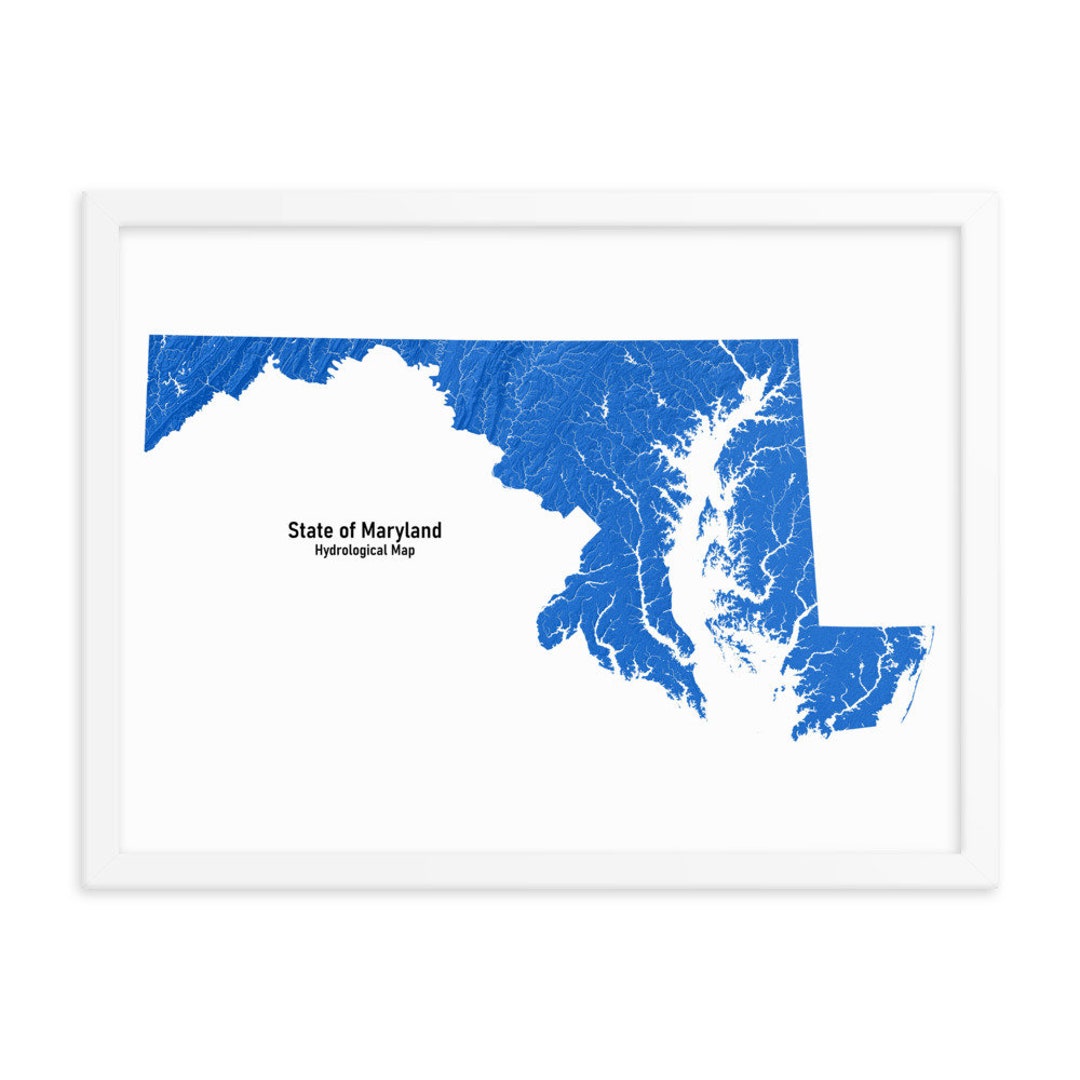 Hydrology Map Maryland Wall Art Map Art Print Rivers and Lakes Art ...
