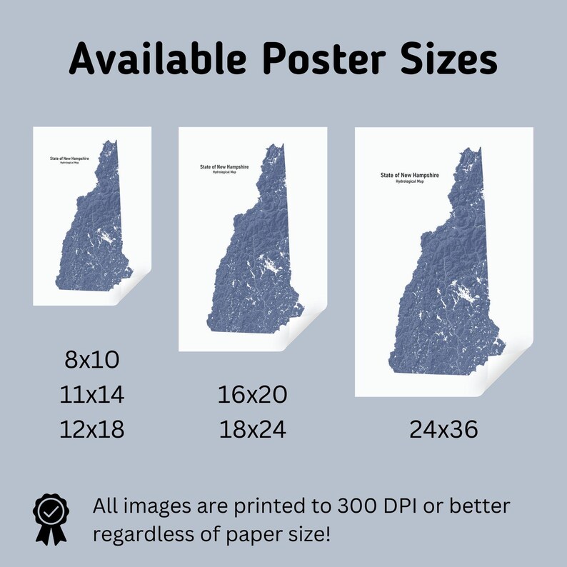 New Hampshire Hydrology Map of New Hampshire Rivers and Lakes Wall Art ...