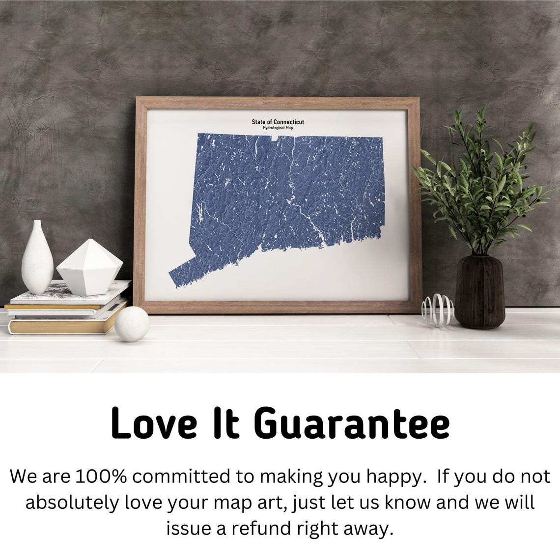 Connecticut Hydrology Map of Connecticut Rivers and Lakes Wall Art for ...