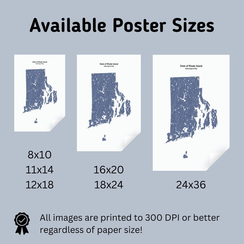 Rhode Island Hydrology Map of Rhode Island Rivers and Lakes Wall Art ...
