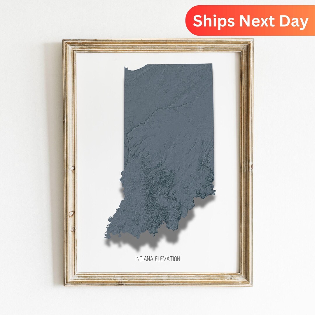 Indiana Elevation Map of Indiana Terrain Wall Art for Indiana Nature Lover Gift - Etsy