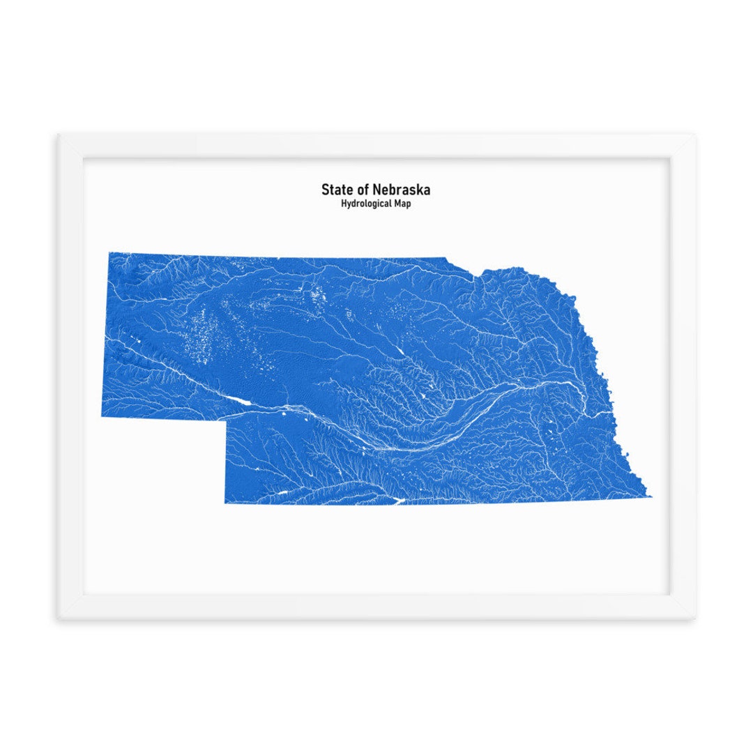 Hydrology Map Nebraska Wall Art Map Art Print Rivers and Lakes Art ...