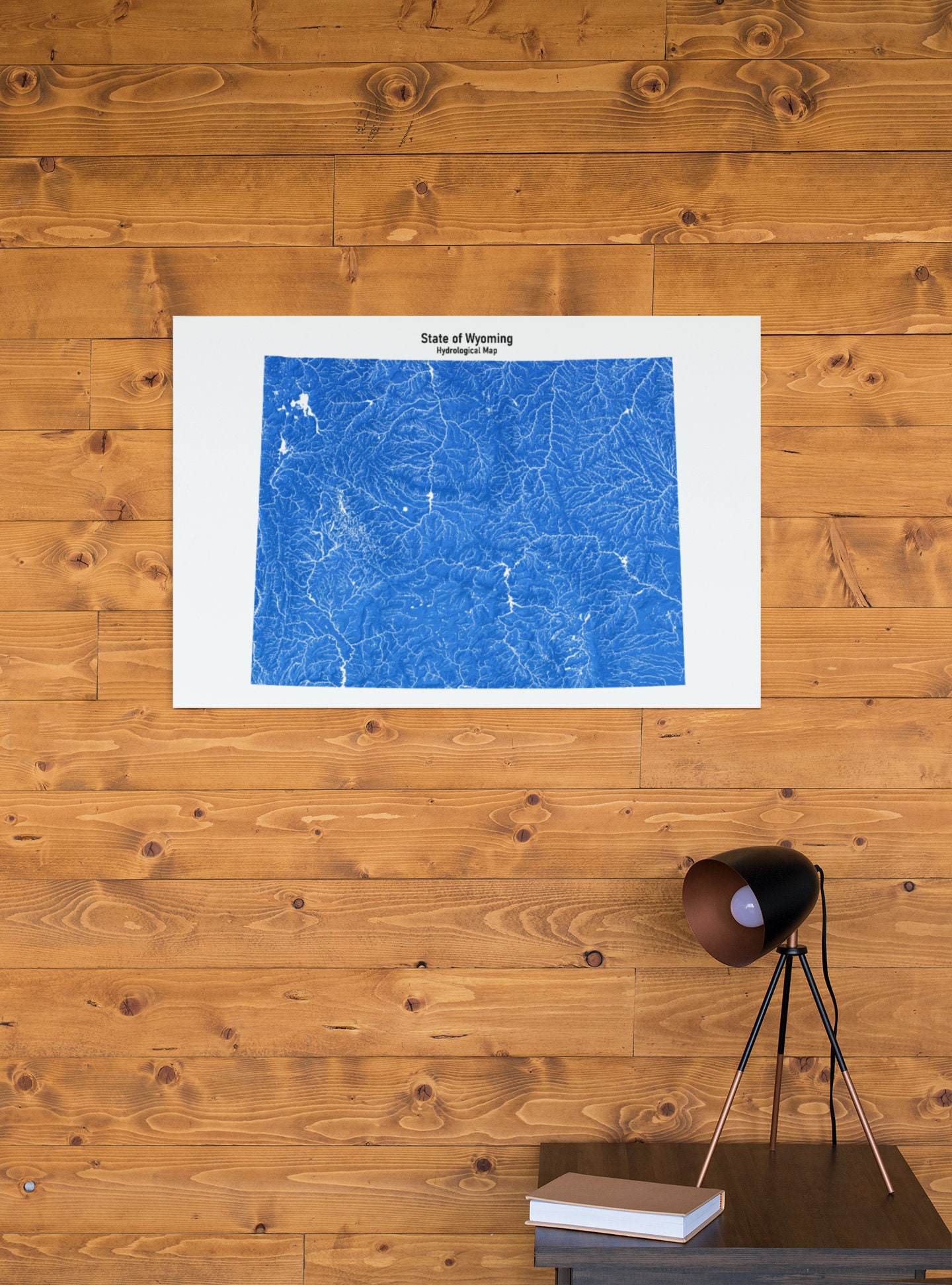 Hydrology Map Wyoming Wall Art Map Art Print Rivers and Lakes Art ...