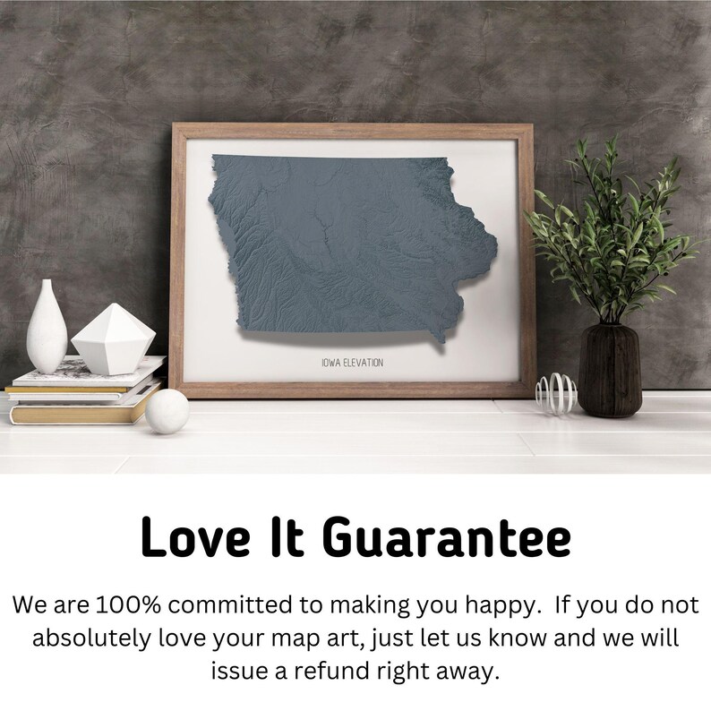 Iowa Elevation Map of Iowa Terrain Wall Art for Iowa Nature Lover Gift ...