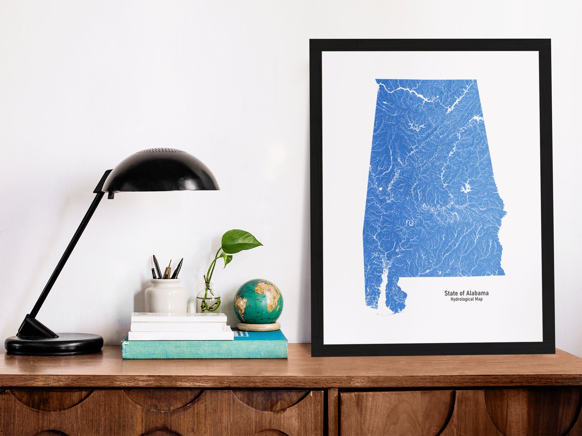 Hydrology Map Alabama Wall Art Map Art Print Rivers and Lakes Art ...