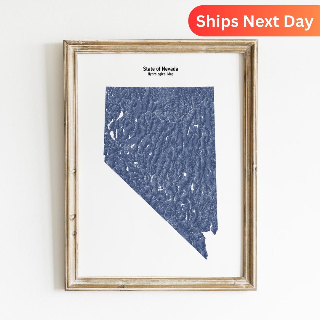Nevada Hydrology Map of Nevada Rivers and Lakes Wall Art for Nevada ...