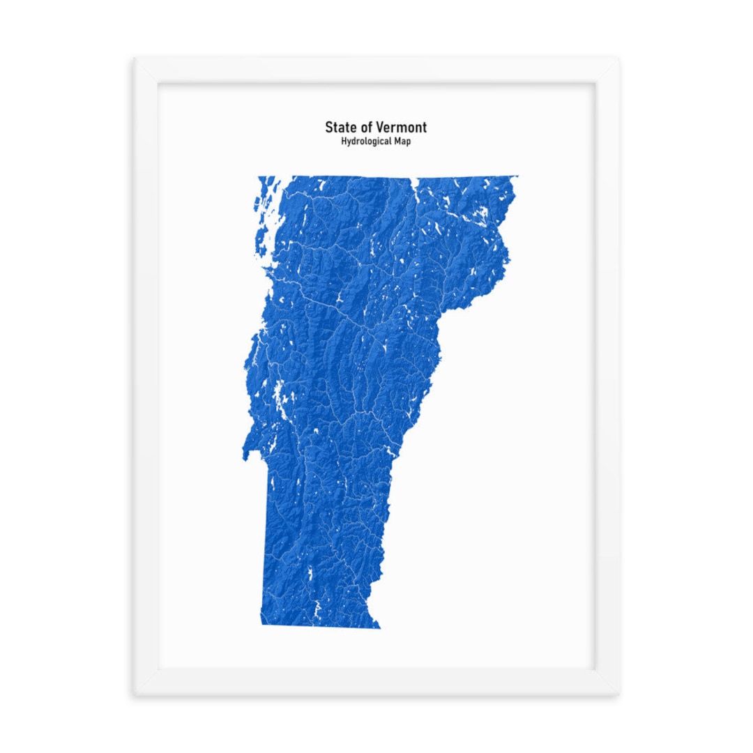 Hydrology Map Vermont Wall Art Map Art Print Rivers and Lakes Art ...