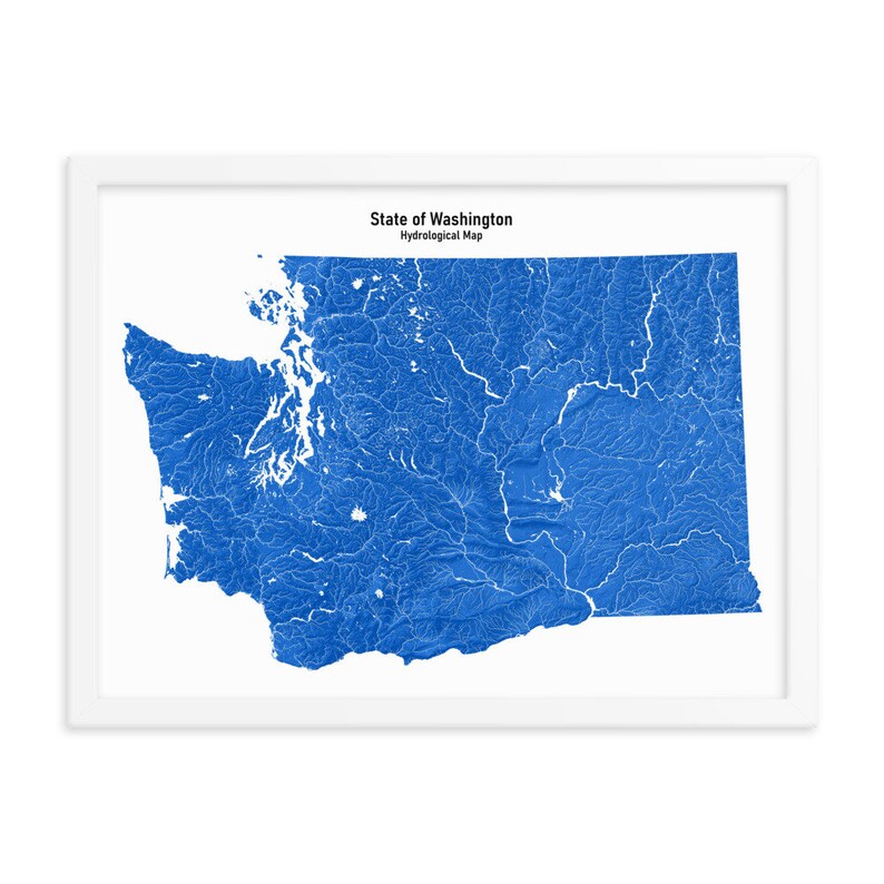 Hydrology Map Washington Wall Art Map Art Print Rivers and Lakes Art ...