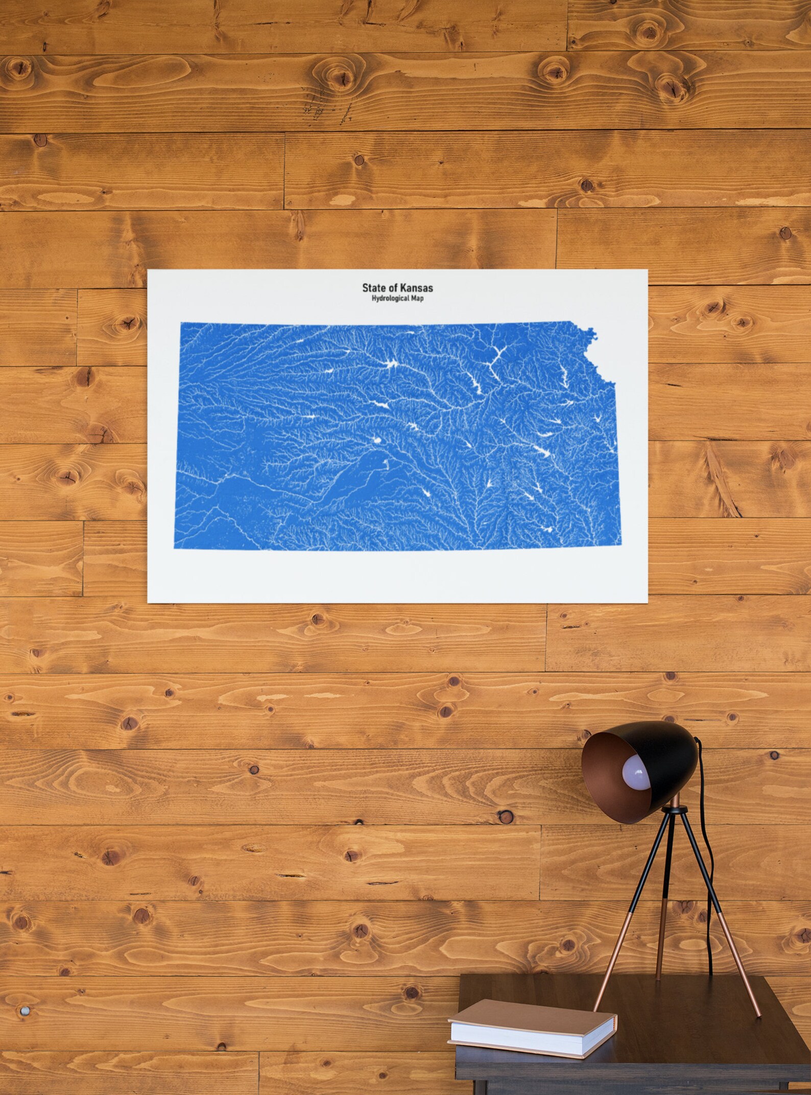 Hydrology Map Kansas Wall Art Map Art Print Rivers and Lakes Art ...