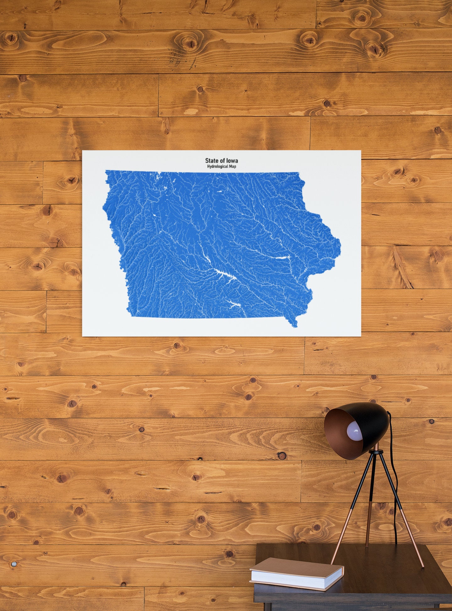 Hydrology Map Iowa Wall Art Map Art Print Rivers and Lakes Art ...