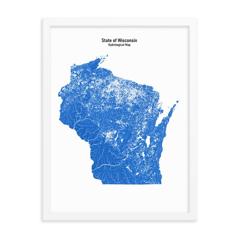 Hydrology Map Wisconsin Wall Art Map Art Print Rivers and Lakes Art ...